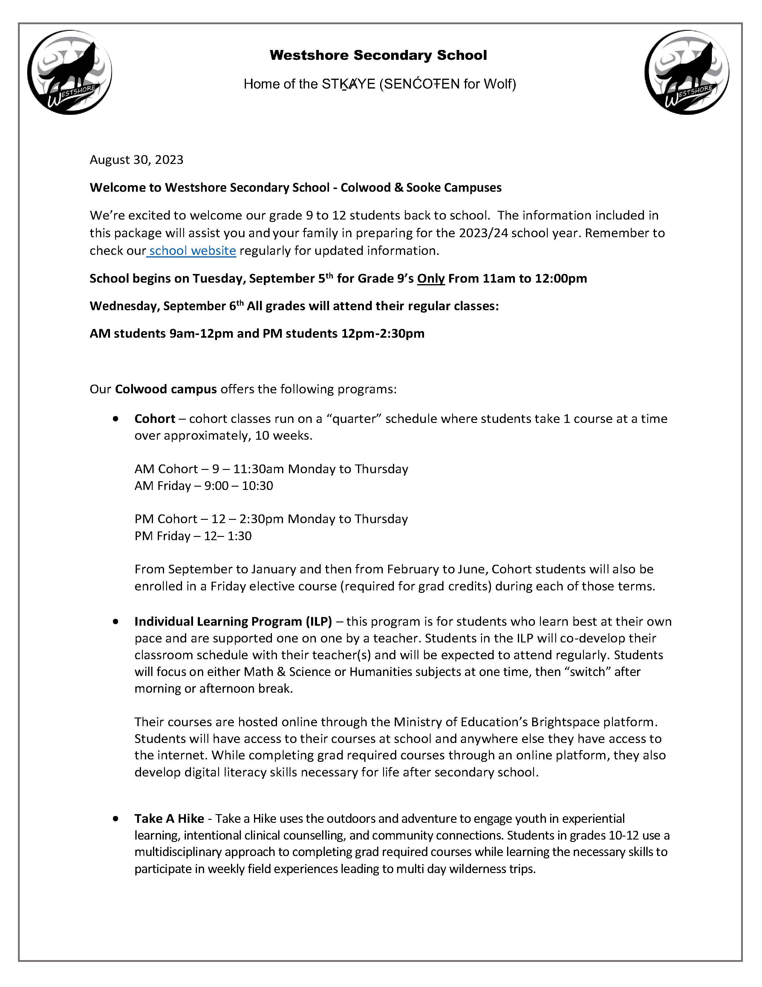 Westshore Secondary School | Alternate Cohort, Individual Learning ...