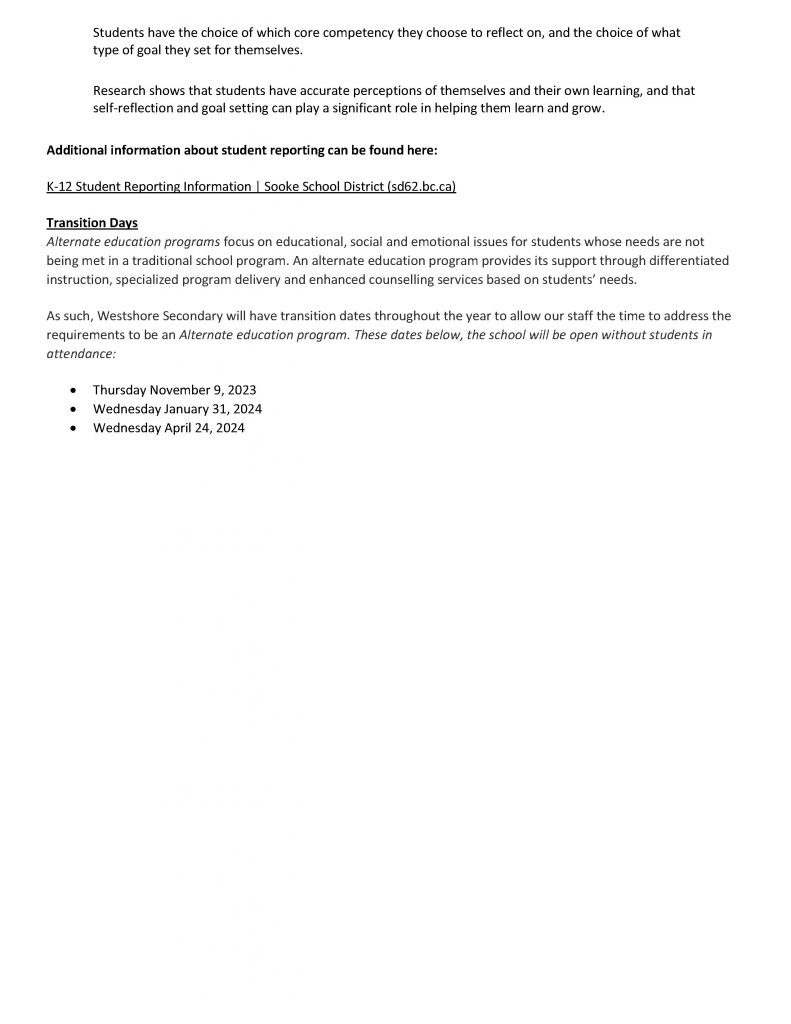 Westshore Secondary School | Alternate Cohort, Individual Learning ...