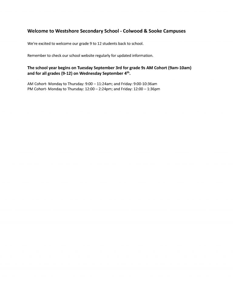 Westshore Secondary School | Alternate Cohort, Individual Learning ...